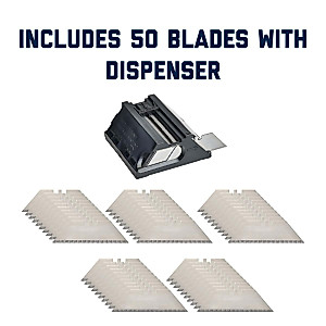 AccuTec Pro 2-Notch Utility Knife Blades with Dispenser - Precision Made with High Carbon Steel for Extra Durability - 50 Pack - APBL-8022