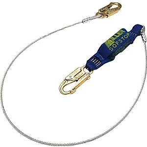 Honeywell Miller by Honeywell 907K/3FTBL 3-Feet Wire Rope Lanyards with Kevlar Single Pack SofStop Shock Absorber and Two Locking Snap Hooks, Blue