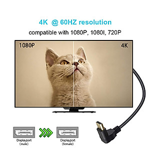 Poyiccot Displayport Extension Cable, 90 Degree Displayport Extender Up Angle Displayport Male to Female DP to DP Extension Adapter Cable Gold Plated 30 CM/12inch