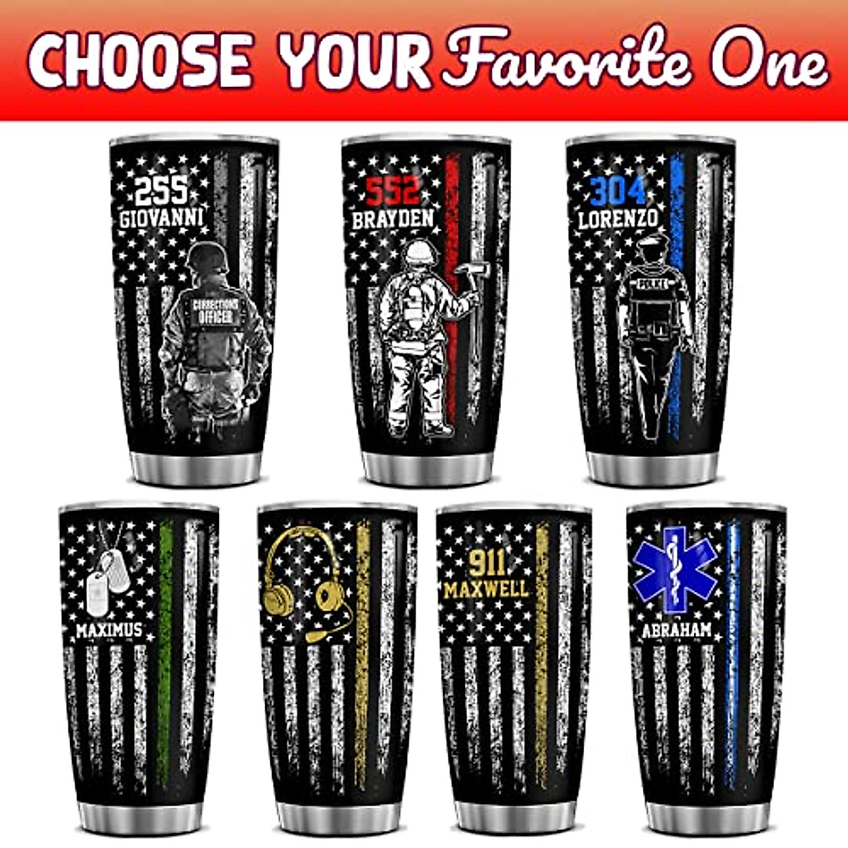 Wassmin Personalized Correctional Officer Gifts For Men Correction American Flag Tumbler 20oz 30oz Insulated Coffee Travel Mug Cup