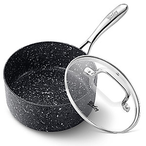 HLFRG 3 Quart Saucepan with Lid, Small Nonstick Sauce Pot with Lid, Insulated stainless steel handle- PFOA FREE Black