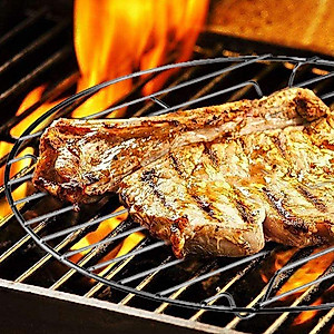 KSJONE Stainless Steel Multi-Functional Wire Steaming Cooling and Baking Barbecue Rack Square Wire Roaster Rack/Papad Jali/Roti Grill Round Shape with Wooden Handle