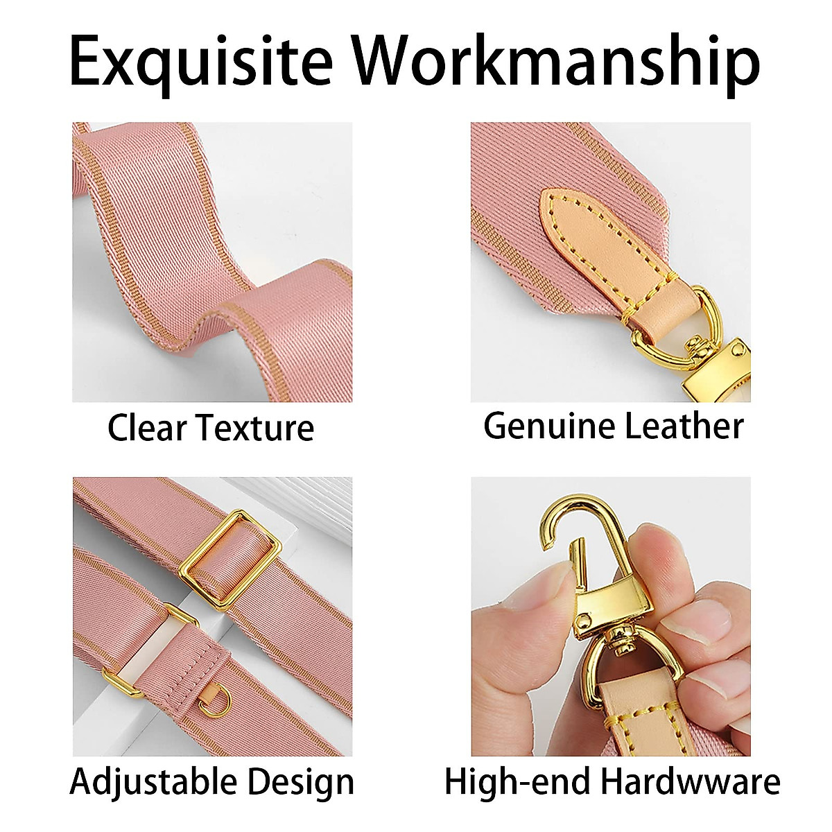 TOURDREAM Multi Pouchette Accessories Adjustable Strap, Crossbody Shoulder Purse Strap Replacement, Wide Luxury Designer Bag Strap (Pink)