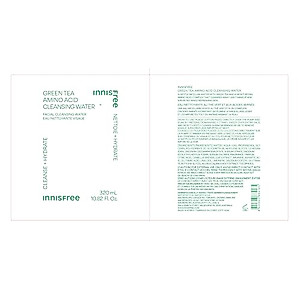 innisfree Green Tea Amino Acid Cleansing Water, Hydrating Micellar Water, Korean Skincare Makeup Remover, Dermatologist Tested (Packaging May Vary)