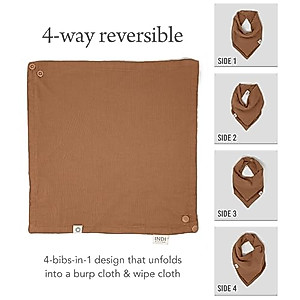 Indi Bandana Bibs for Boys & Girls, GOTS Certified Organic Bibs, 4-Way Reversible Baby Drool Bibs, 100% Organic Cotton Muslin Bibs 5-Pk