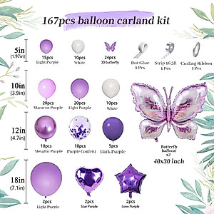 purple butterfly balloon arch kit, 167 Pieces Purple Butterfly Baby Shower Decorations, lavender balloon arch kit for Mother's Day Valentine's Day Birthday Wedding Party Decoration.