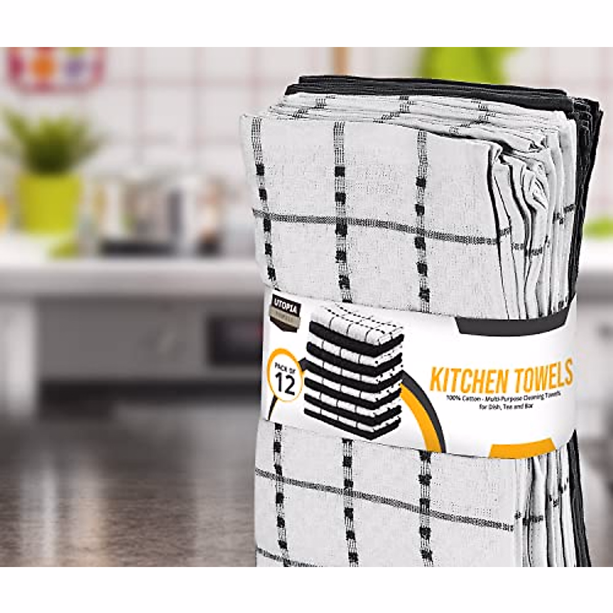 Utopia Towels Kitchen Towels, 15 x 25 Inches, 100% Ring Spun Cotton Super Soft and Absorbent Black Dish Towels, Tea Towels and Bar Towels, (Pack of 12)