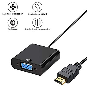 HDMI to VGA Adapter, Gold-Plated HDMI Converter (Male to Female) Compatible for Computer, Desktop, Laptop, PC, Monitor, Projector, HDTV, Chromebook, Raspberry Pi, Roku, Xbox and More
