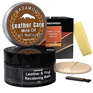 NADAMOO Black Leather Recoloring Balm with Mink Oil Leather Conditioner, Leather Repair Kits for Couches, Restoration Cream Leather Scratch Repair Leather Dye For Vinyl Furniture Car Seat, Sofa, Shoes