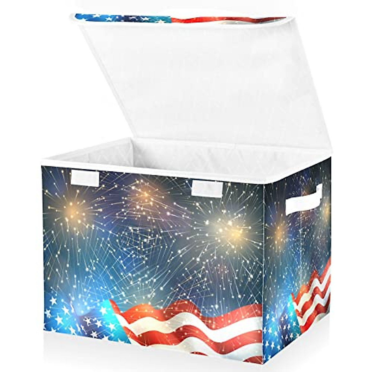 innewgogo Patriotic Usa Flag Storage Bins with Lids for Organizing Storage Bin with Handles Oxford Cloth Storage Cube Box for Bed Room
