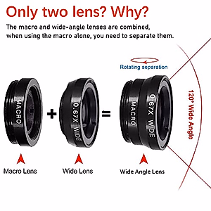 3 in 1 Cell Phone Camera Lens Kit Wide Angle Macro Fisheye Lens Universal for Smart Phones iPhone Samsung Android