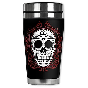 Mugzie Fancy Skull Travel Mug with Insulated Wetsuit Cover, 16 oz, Black