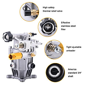 3/4'' Shaft Horizontal Pressure Washer Pump, 3000 PSI@2.5 GPM Power Washer Pump with Nozzle Tips, Hardware and Siphons Tube, Replacement/Accessories for Residential and Industrial Gas Powered Washer