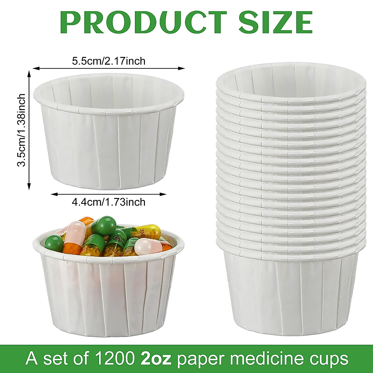 Maxcheck 1200 Pcs Paper Medicine Cups 2 oz Disposable Paper Cups Condiment Cups Small Paper Cups Souffle Cups Portion Cup for Medicine Pills Samples, Medication Distribution, Food, Dessert Serving