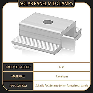 Biaungdo 6 Pcs Solar Panel Mid Clamps, Aluminum Solar Panel Brackets Roof Solar Mid Clamp Mounting Accessories Solar Mid Clamp for Solar Panel Mounting(1.06 Inch)