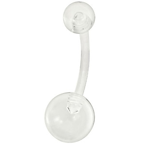 Forbidden Body Jewelry Belly Button Rings Metal Free Belly Ring Bioflex Barbell with Clear or Glitter Double Balls 14G (Clear)