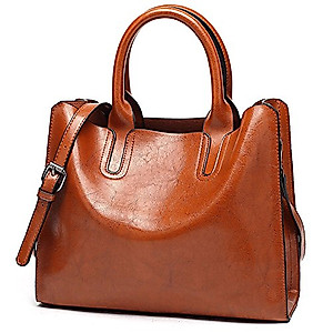 FiveloveTwo Womens Ladies Vintage Solid Color Handbags and Purses PU Leather Top-handle Satchel Hobo Crossbody Totes Shoulder Bags Brown