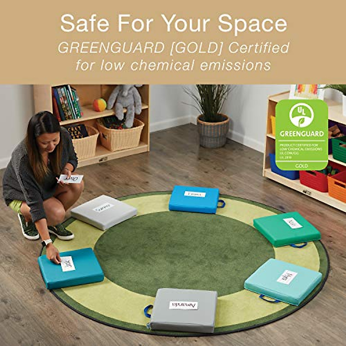 ECR4Kids SoftZone Floor Cushions with Handles, 2" Deluxe Foam, Square, Contemporary, (6-Pack)