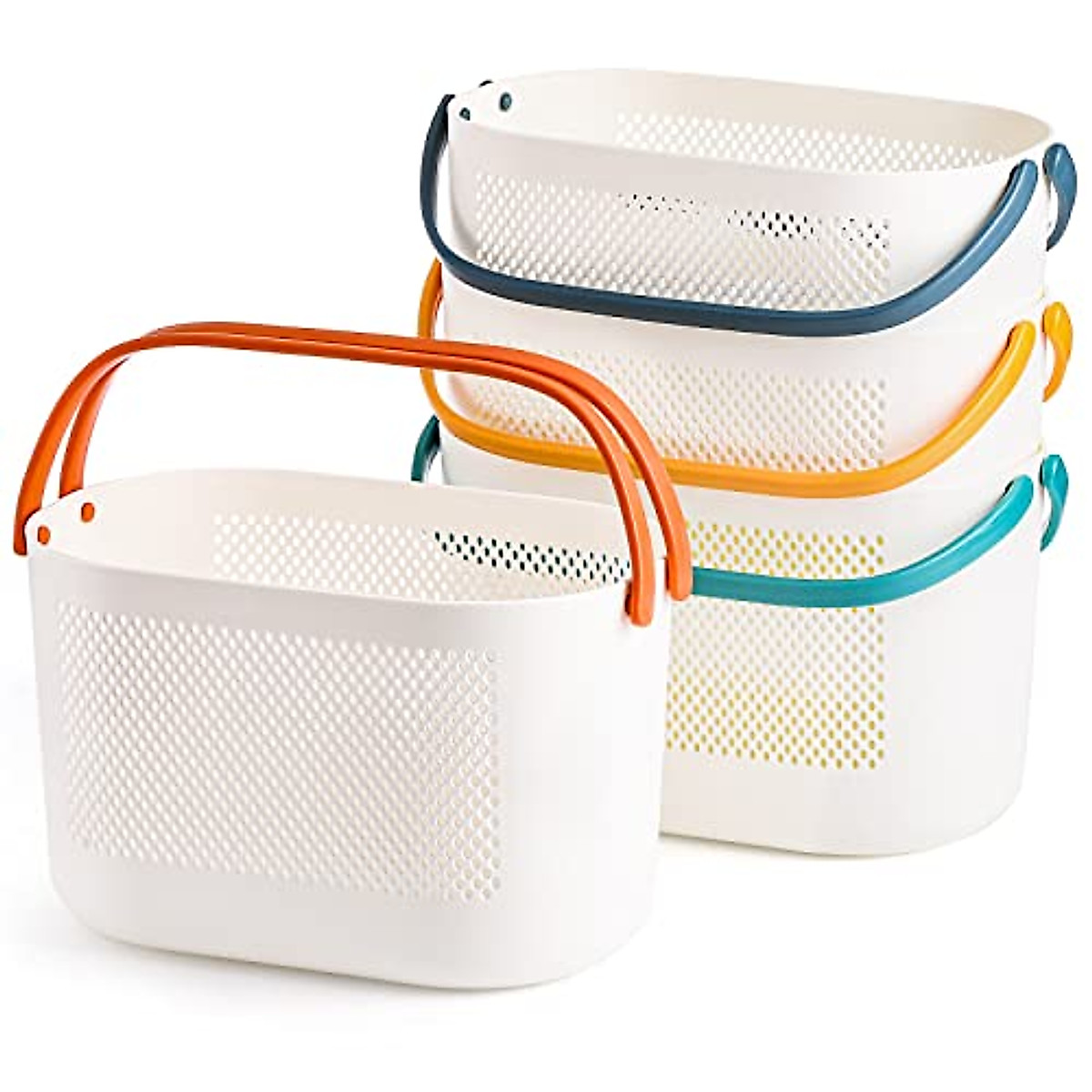 AVLA 4 Pack Portable Shower Caddy Basket, Plastic Storage Baskets with Handles, Drainage Toiletry Organizer Bin, Dorm Shower Tote Bag for Bathroom, Kitchen, Closet, Bedroom, College, Gym, Camp