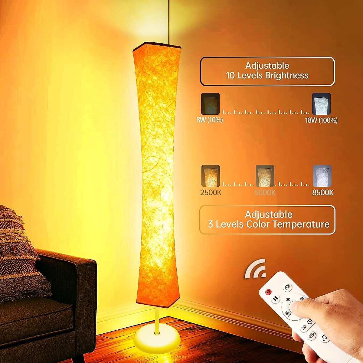 dotanddot Floor Lamp, RGB Color Changing, Smart Control Music Sync with Fabric Shade, Standing Lamp for Living Room Bedroom Game Room, 62 inch