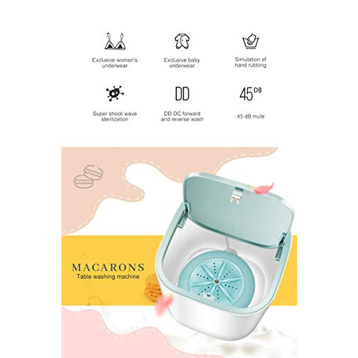 3.8L Mini Electric Washing Machine Portable USB Underwear Small-scale Cleaning Machine Lazy Panties Necktie Socks Baby Clothes Compact Laundry Machine