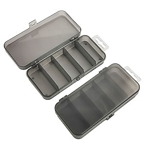 2x Small Hard Fishing Tackle Box Portable Case Hooks Lure Baits Storage Box Containers For Storing Swivels Jigs Hooks Sinker,5 Compartments (Grey)