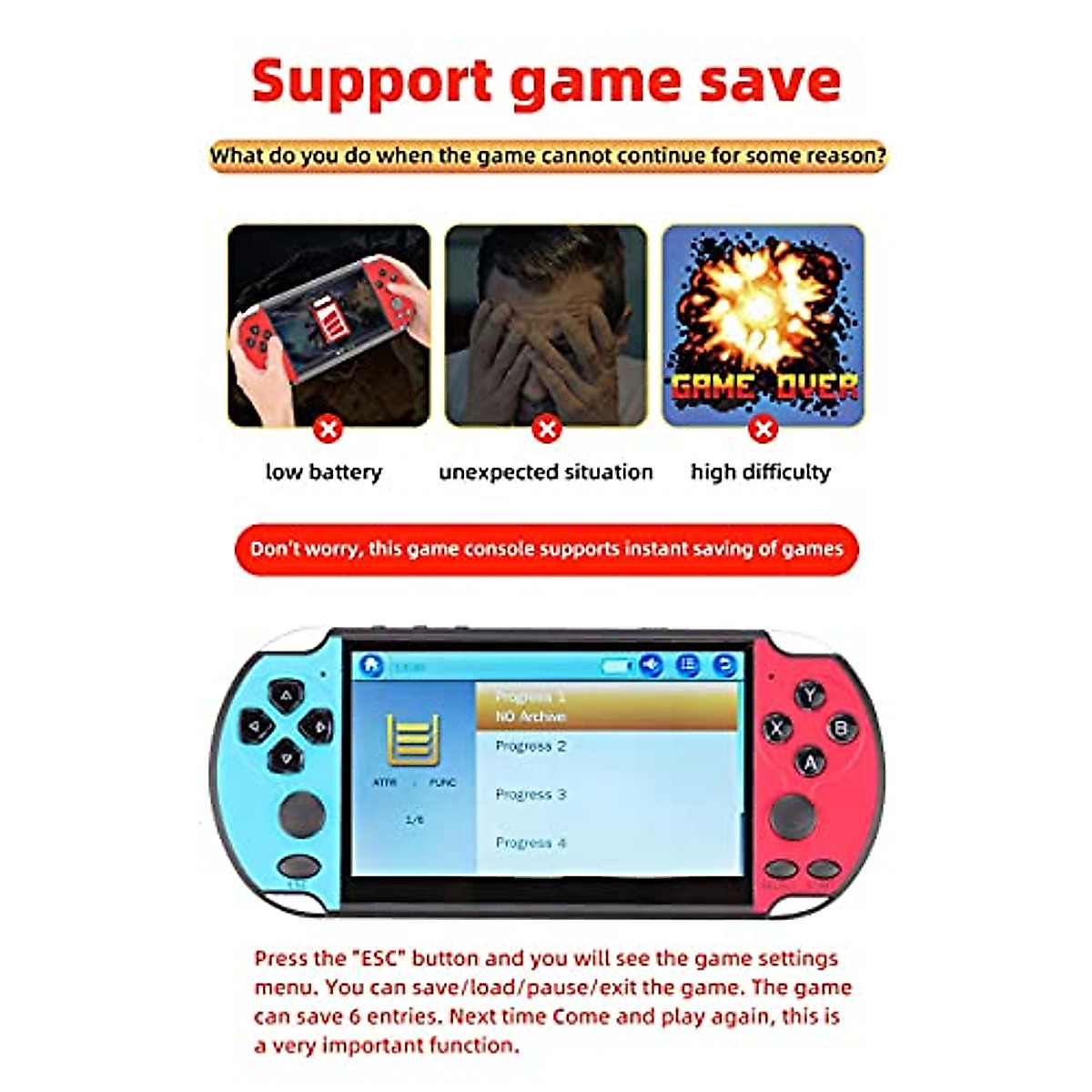 HLF 5.1-inch screen hd casual handheld game console with built-in 11000 vodeo games portable game retro nostalgic mp3 mp4 AV-out to TV game can be saved/added/deleted