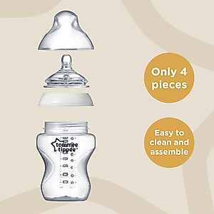 Tommee Tippee Closer to Nature Baby Bottles, Slow Flow Breast-Like Nipple with Anti-Colic Valve, 9oz, 6 Count, Clear