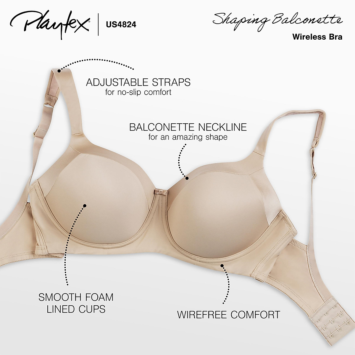 PLAYTEX Womens Secrets Full-coverage Wireless T-shirt For Full Figures, Us4824 Balconette Bra, Black, 38DDD US