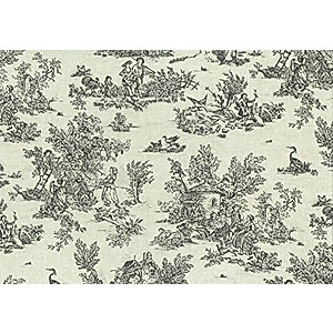 Textiles francais Mini Toile de Jouy Fabric (La Vie Rustique) - Anthracite Grey on a Soft, Linen-Look Base Cloth | 100% Cotton Designer Print | 61 inches Wide | Per Yard Length Increment