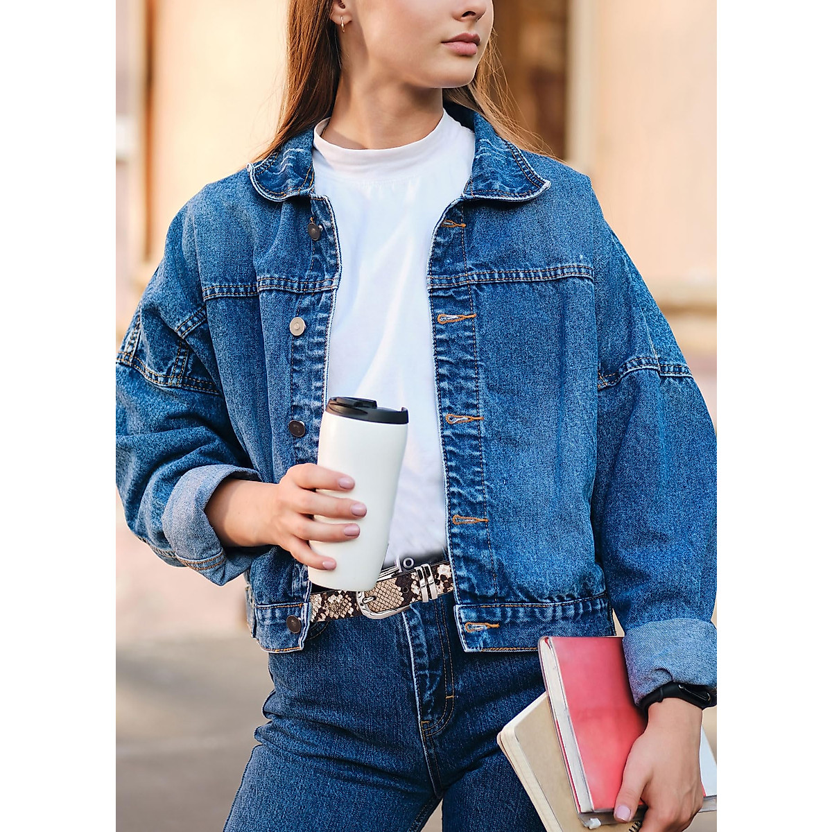 TeeYee Women Basic Waist Skinny Belt Chic Snake Skin Pattern Fashion Casual Leather Belt Pin Buckle Waist Bands for Dress Pants (43in, cobra pattern)