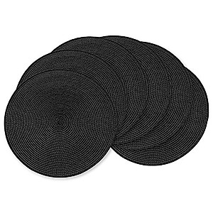 AHHFSMEI Round Braided Placemats 15 Inch Round Table Mats for Dining Tables Polypropylene Woven Heat Resistant Place mats Set of 6 (Black)