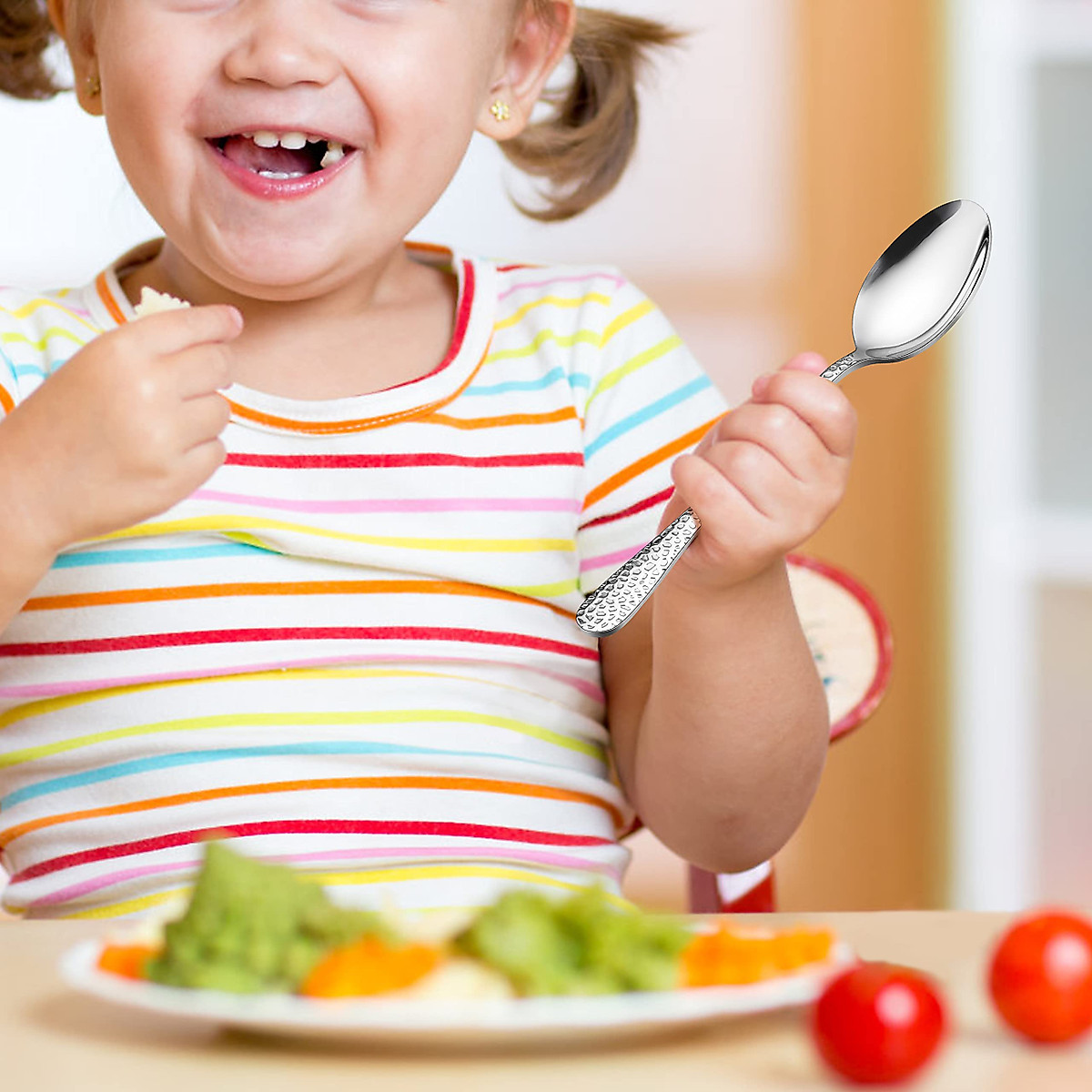 LIANYU 6 Pieces Children Stainless Steel Spoon, Cute Kids Toddler Spoons, Children Silverware Flatware Set, Kids Children Cutlery Set, Small Kid Utensil for Self Feeding