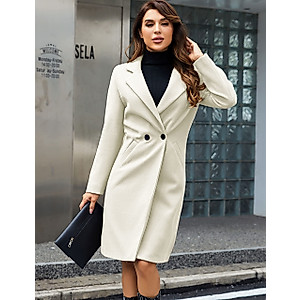 Tanming Women's Notch Lapel Double Breasted Wool Blend Mid Long Pea Trench Coat (Beige-L)