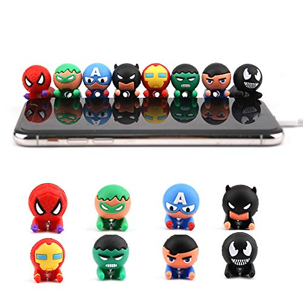 Axanbox Data/Charging/Lightning Cable Protector Saver Chewers 3D Cartoon Animal Cute Cord Protector USB Cable Saver Phone Charger Cable Sleeve Cable Wire Wrap Protector (Superheroes-8PCS)