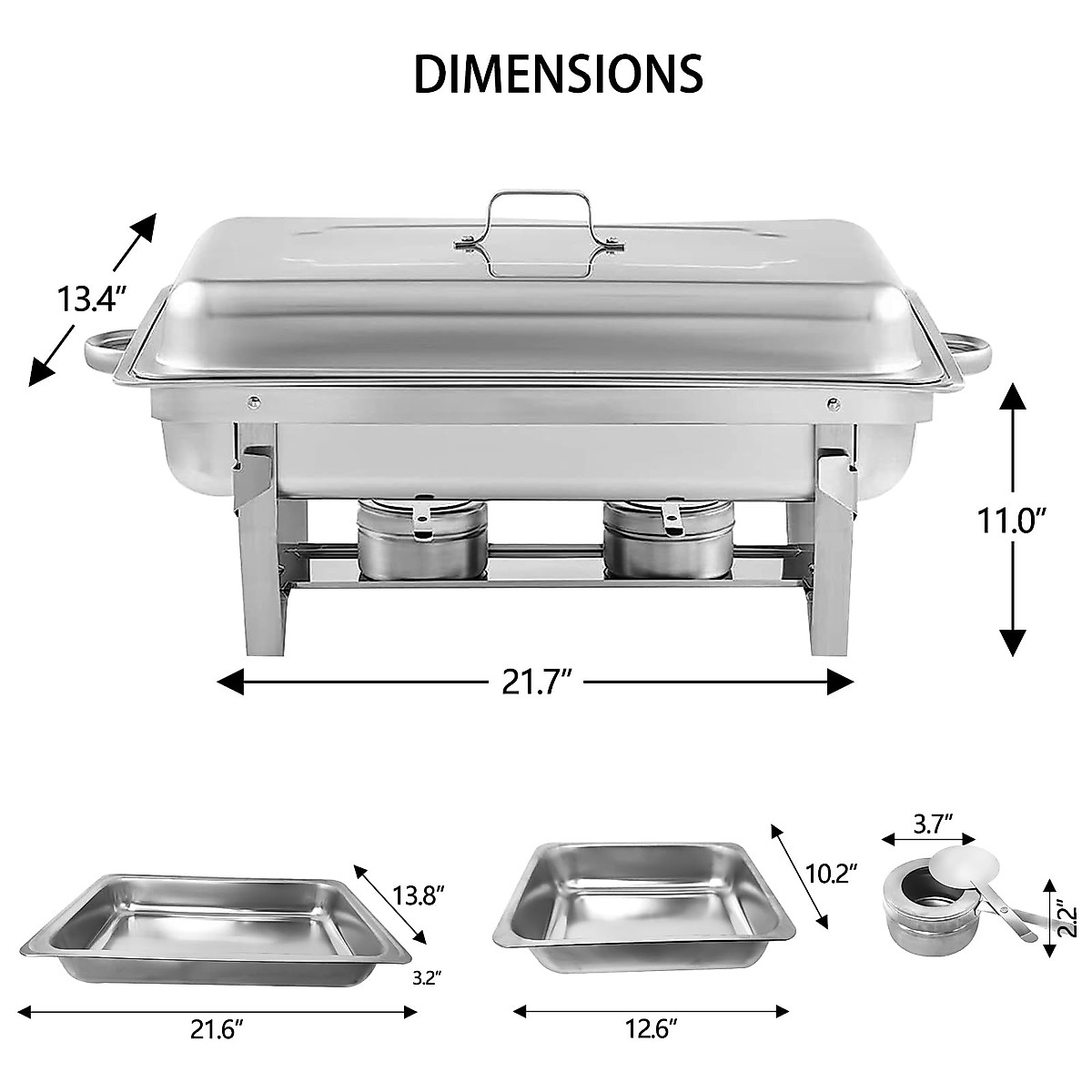 Jacgood Chafing Dish Buffet Set of 2, 8QT Rectangle Stainless Steel Food Warmer Kit with Lids Food Pans Bain Maries and Fuel Holders for Restaurant Catering Parties Weddings