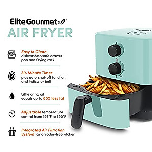 Elite Gourmet EAF-3218BL Personal 1.1Qt Compact Space Saving Electric Hot Air Fryer Oil-Less Healthy Cooker, Timer & Temperature Controls