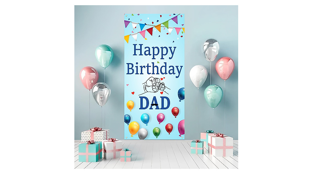 Labakita Blue Happy Birthday Dad Banner – Durable & Reusable Party Decor