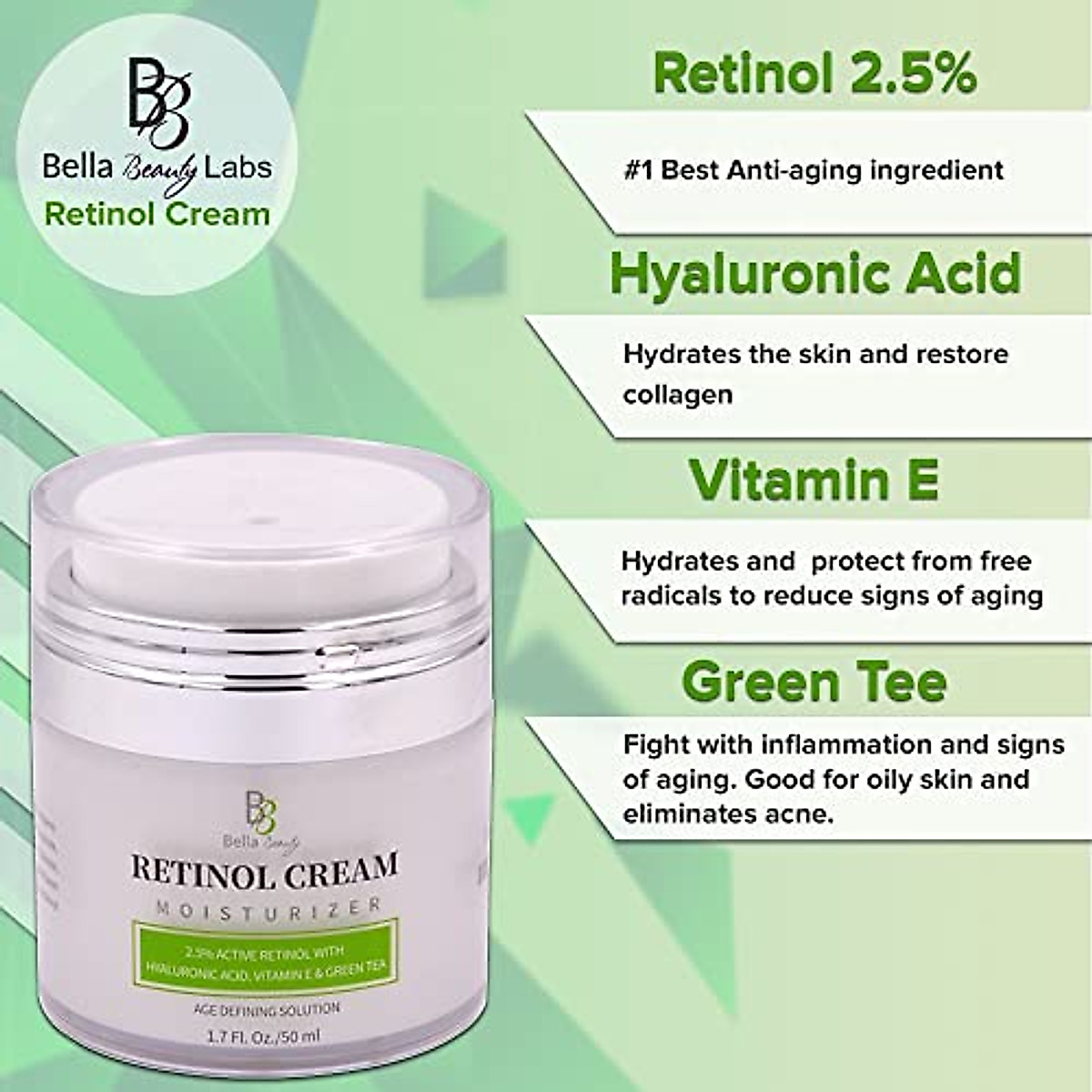 Retinol Moisturizer Anti Aging Cream for Face and Eye Area - With Hyaluronic Acid - 2.5% Active Retinol - Vitamin E - Reduce Appearance of Wrinkles and Fine lines - Best Day and Night Face Cream