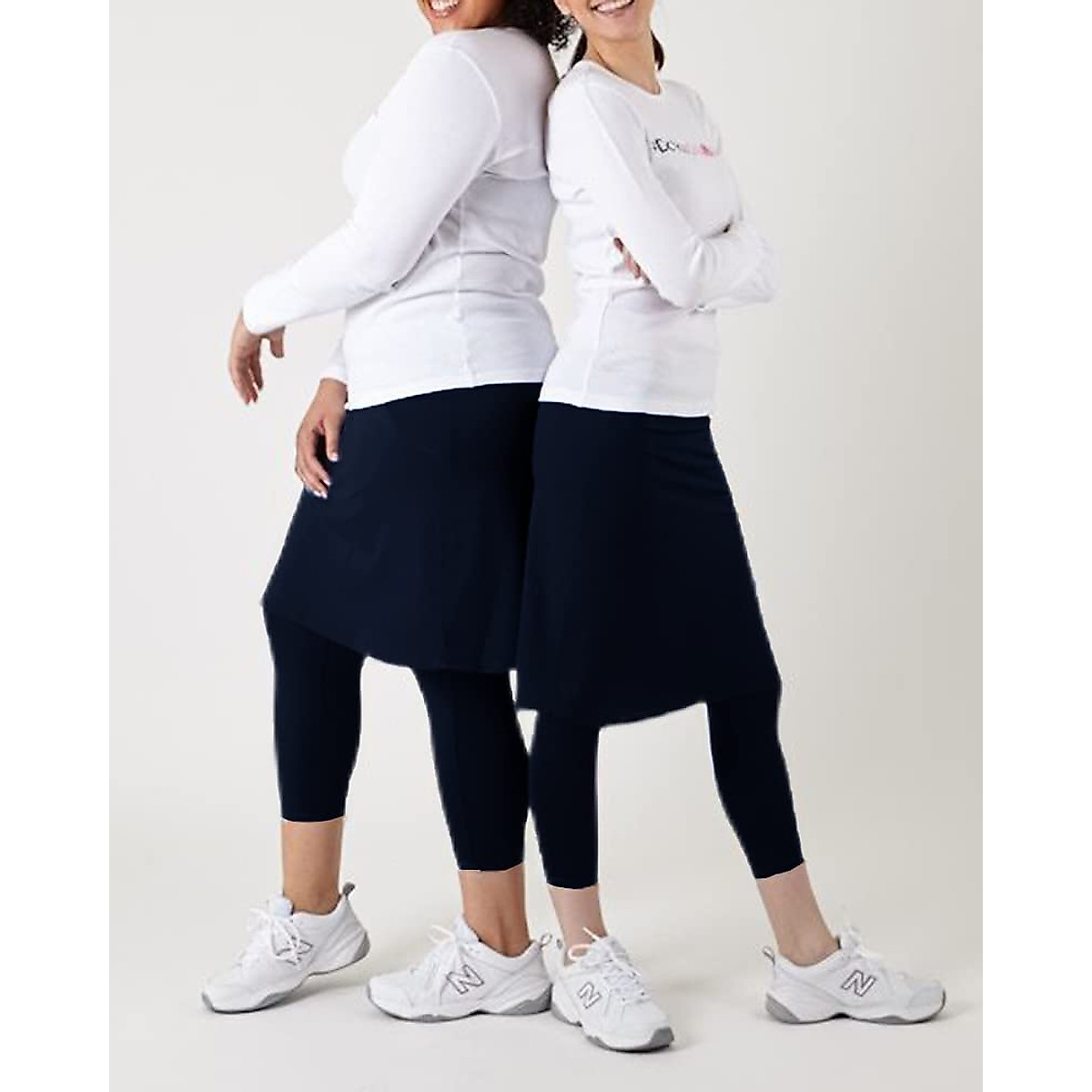 Womens Tennis Skirt with Built in Capri Leggings 20" Knee Length Skorts Skirts Drawstring Golf Skirts Skirted Leggings Navy Blue