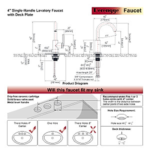 Derengge Bathroom Faucet,Single Handle Bathroom Sink Faucet with Water Supply Line,1 Hole or 3 Hole Lavatory Vantity Faucet with Pop-up Drain,Polished Nickel Finished,F-1328-PN