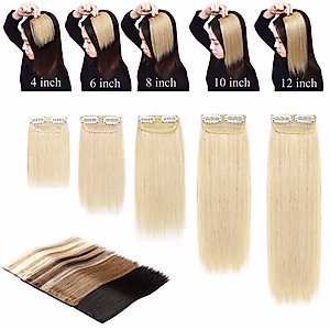 SEGO 2 Pcs Short Hair Extensions Clip in Human Hair 6 Inch 20g Hairpiece Human Hair Toppers for Women With Thinning Hair Adding Hair Volume -#4P27 Medium Brown&Dark Blonde