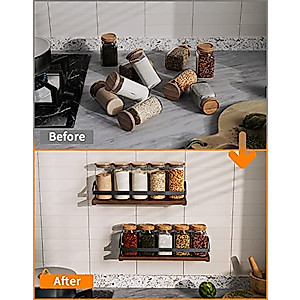 SWTYMIKI Spice Rack Wall Mount, 2 Pack Rustic Natural Wood Spice Rack Organizer for Cabinet, Hanging Spice Shelf for Kitchen Seasoning Organizer, Cabinet Organizer and Wall Storage