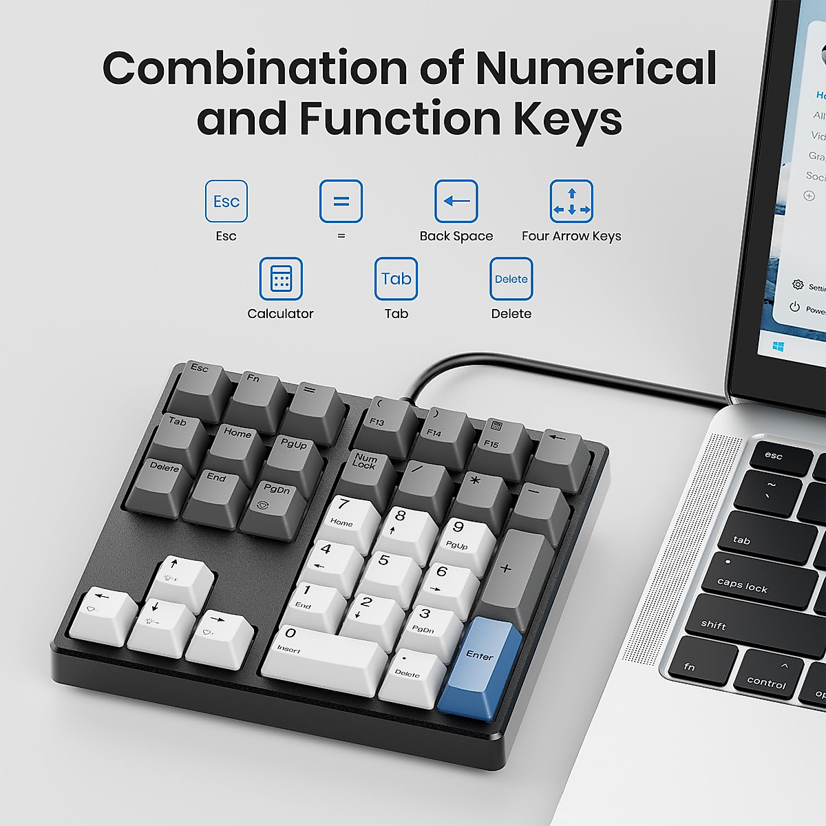 Kisnt Mechanical Number Pad, 34 Key Wired Hot Swappable Keypad, Gateron Switches White Backlit Numpad,USB Numeric Keypad with PBT Keycaps for Laptop, Mac, PC Desktop(Red Switch)