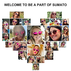 Sumato Sunglasses Womens, Cat Eye Pink Sunglasses for Women with Mirrored Trendy Lens UV400 Blocking