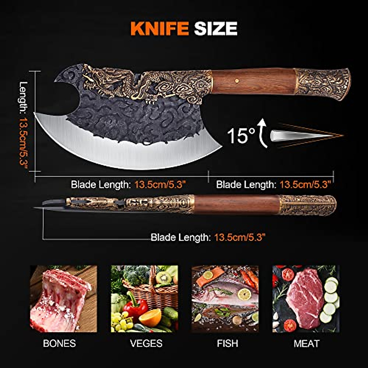 TIVOLI Heavy Duty Bone Chopping Axe, Bone Cutting Knife, Forged Carbon Steel Butcher Meat Cleaver, Multipurpose Bone Chopper Knife with Wood Handle Perfect for Kitchen Outdoors