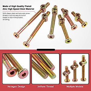 Hilitchi 253PCS M6(30-80mm) Zinc Plated Crib Screws Hardware Assortment Kit, Hex Drive Socket Cap Furniture Barrel Screws Bolt Nuts with A Hex Wrench for Furniture Beds Crib