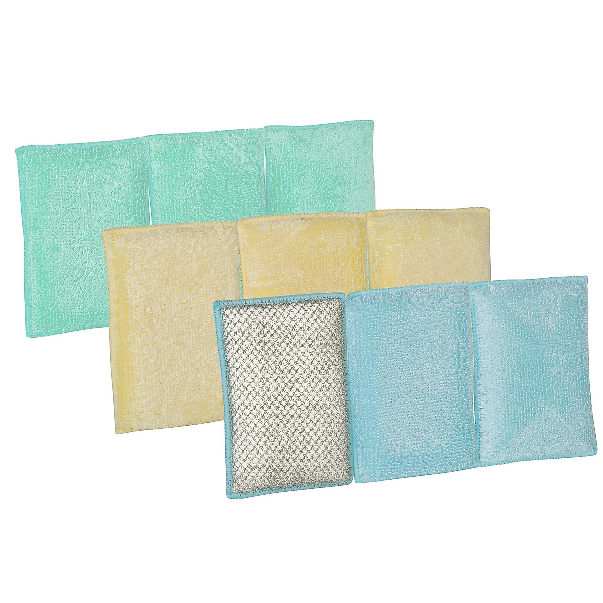 Smart Design Heavy Duty Scrub Sponge with Bamboo Odorless Rayon Fiber - Set of 9 - Ultra Absorbent - Soft and Metallic Scrub - Cleaning, Dishes, and Hard Stains - Spring - Yellow, Mint, Blue
