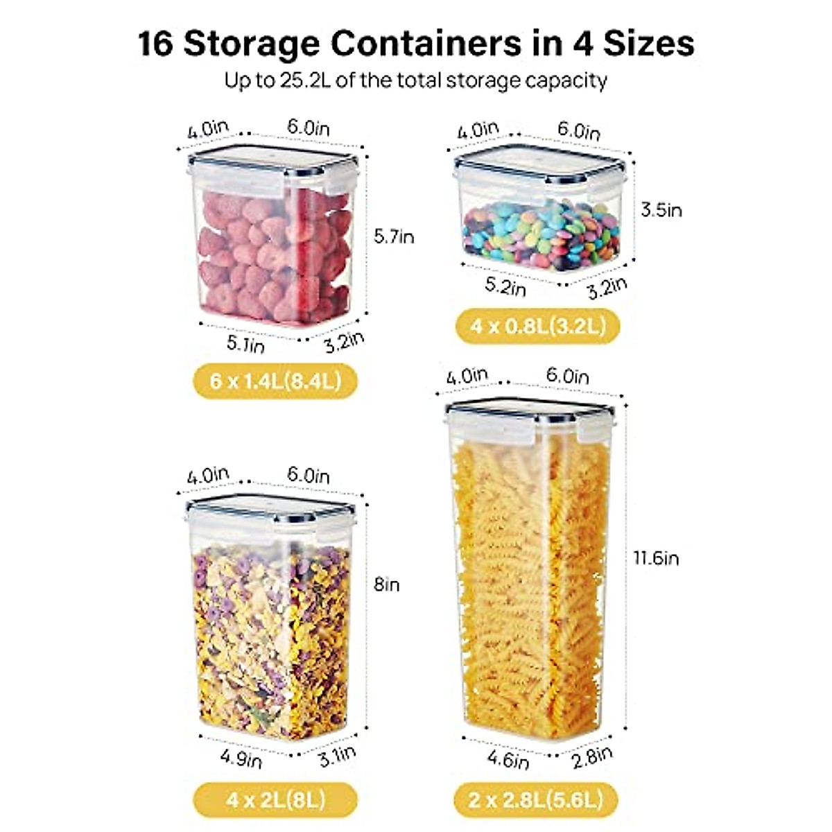Kootek Cereal Containers Storage Set, 16 Pcs Pantry Kitchen Organization and Storage Airtight Food Storage Container, Leakproof 25.2L with Pen, Chalkboard Labels, Measuring Spoon Set