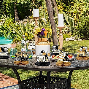 LINGTEER Happy 30th Birthday Black & Gold Paper Table Topper Centerpieces Set - 8 Pcs Cake Star Balloon Thirty Years Old Birthday 30th Bday Party Gift Decorations Sign.